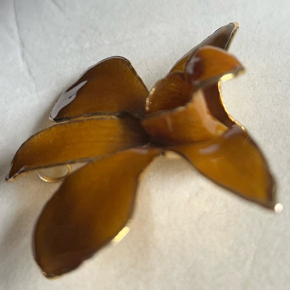 RISIS | Jewelry | Vintage Tanbrown Enamel Dendrobium Orchid With 24k ...
